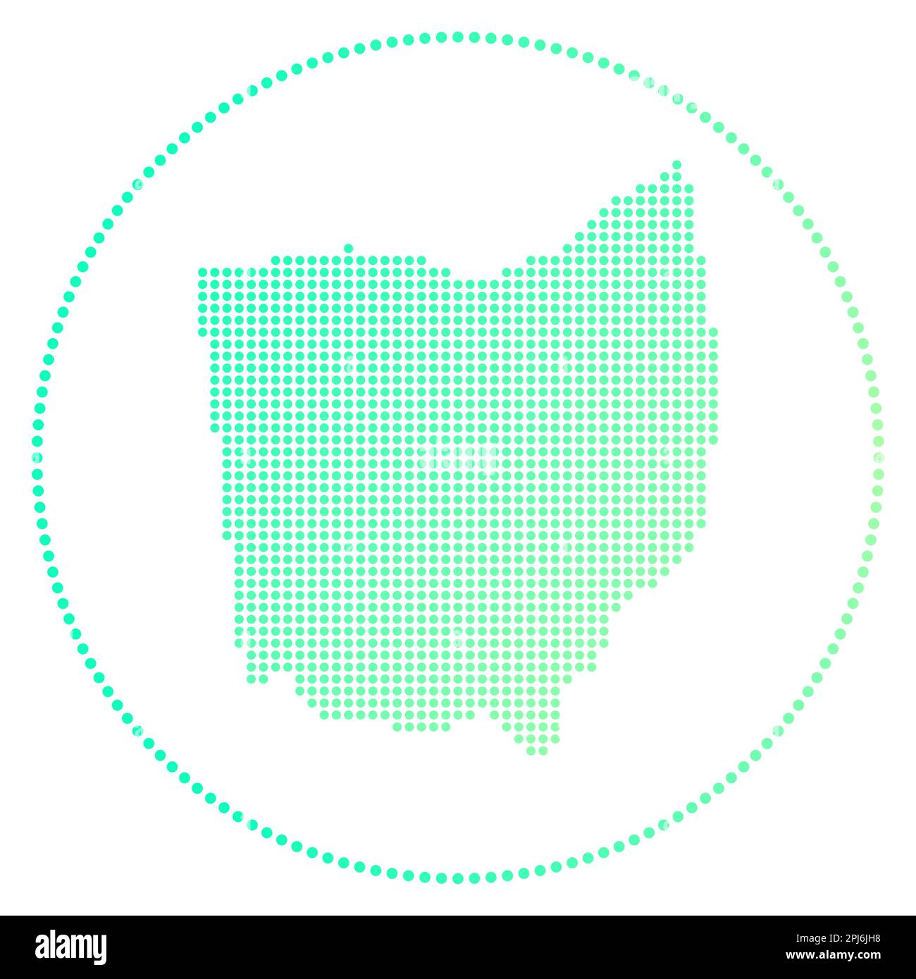 Ohio digital badge. Dotted style map of Ohio in circle. Tech icon of ...