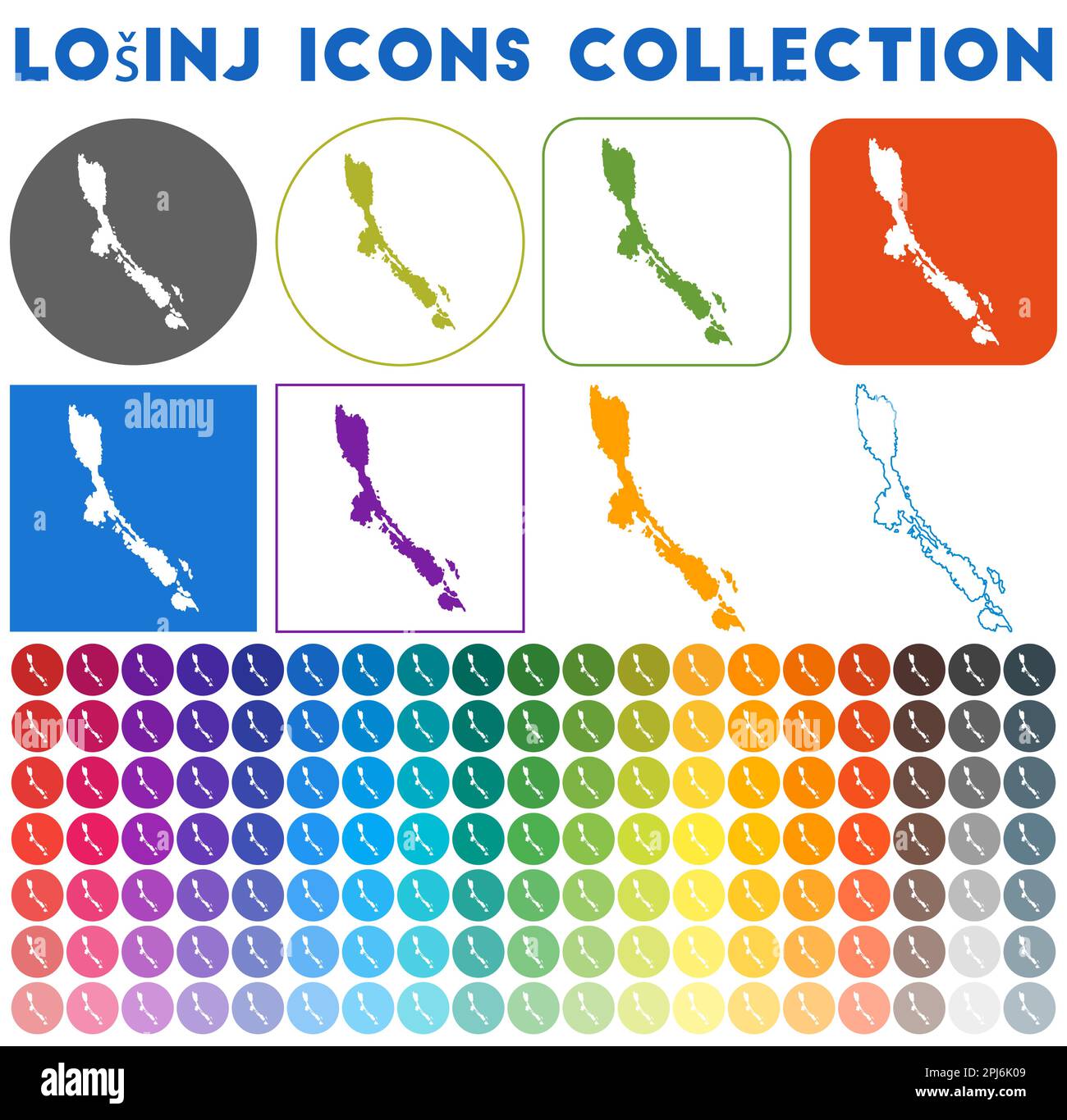 Losinj icons collection. Bright colorful trendy map icons. Modern ...