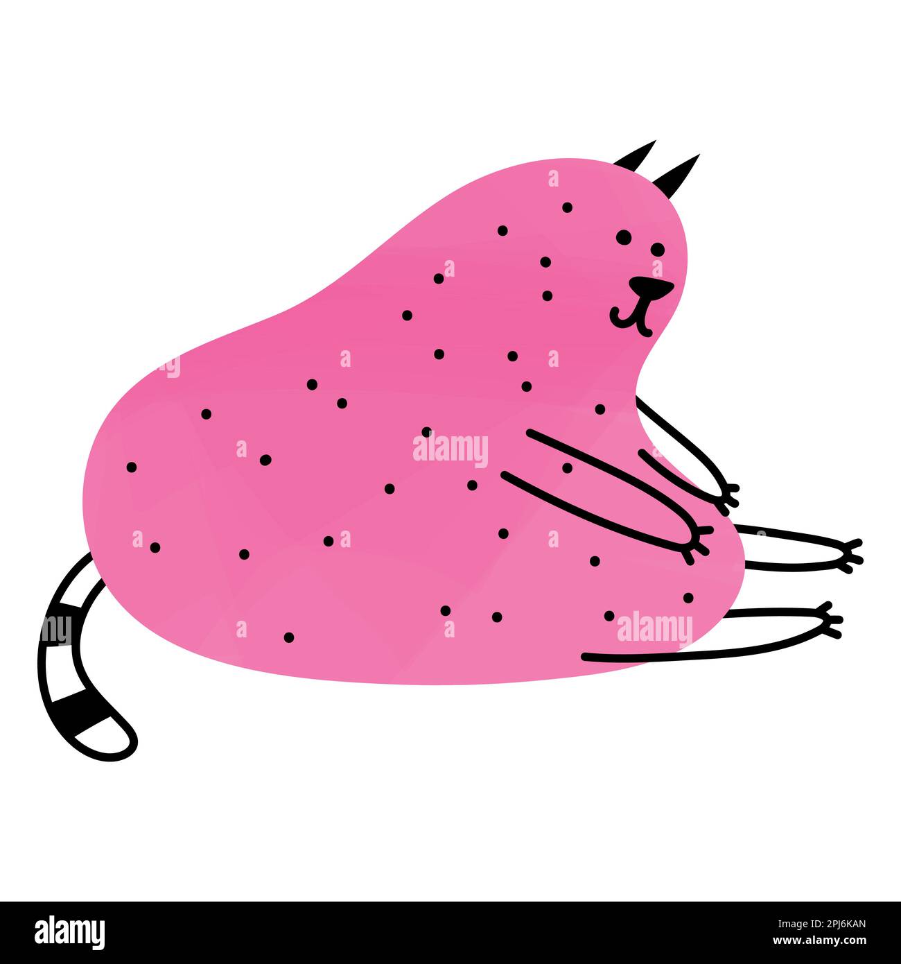 Happy fat cat doing stretching or yoga. Pink animal character. Doodle ...