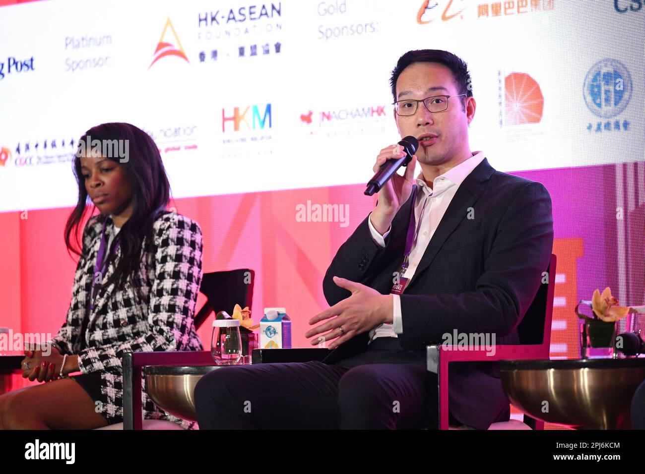 Kai Wu(R), group chief revenue officer and general manager for APAC at Airwallex, a fintech ...