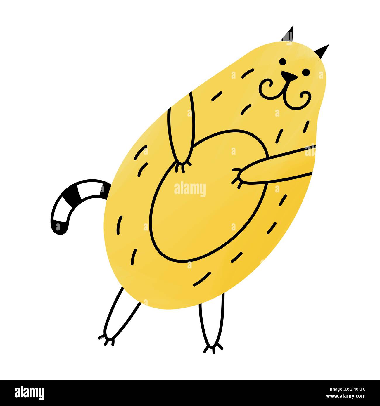 Funny cute cat in doodle style. A simple stylized animal in a strange ...
