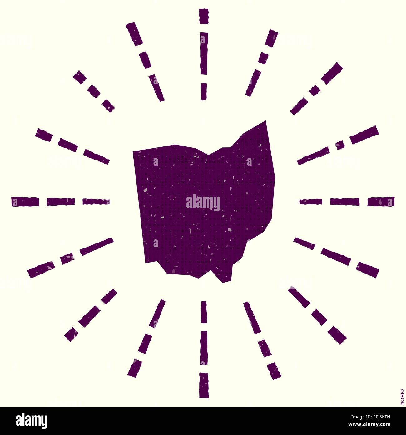 Ohio Logo. Grunge sunburst poster with map of the US state. Shape of ...