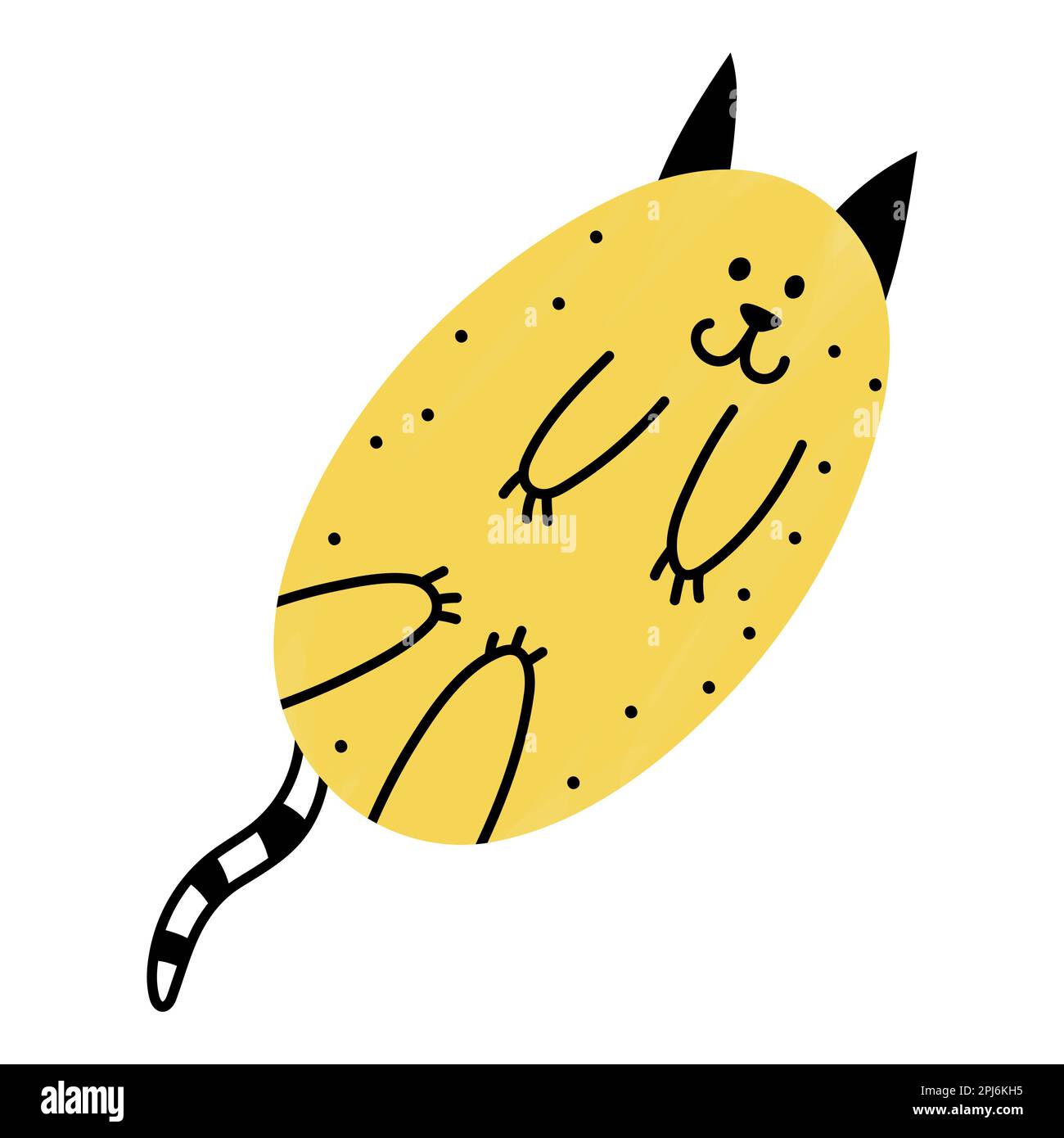 Cute fat cat is lying on its back. Doodle art. Simple stylized animal ...