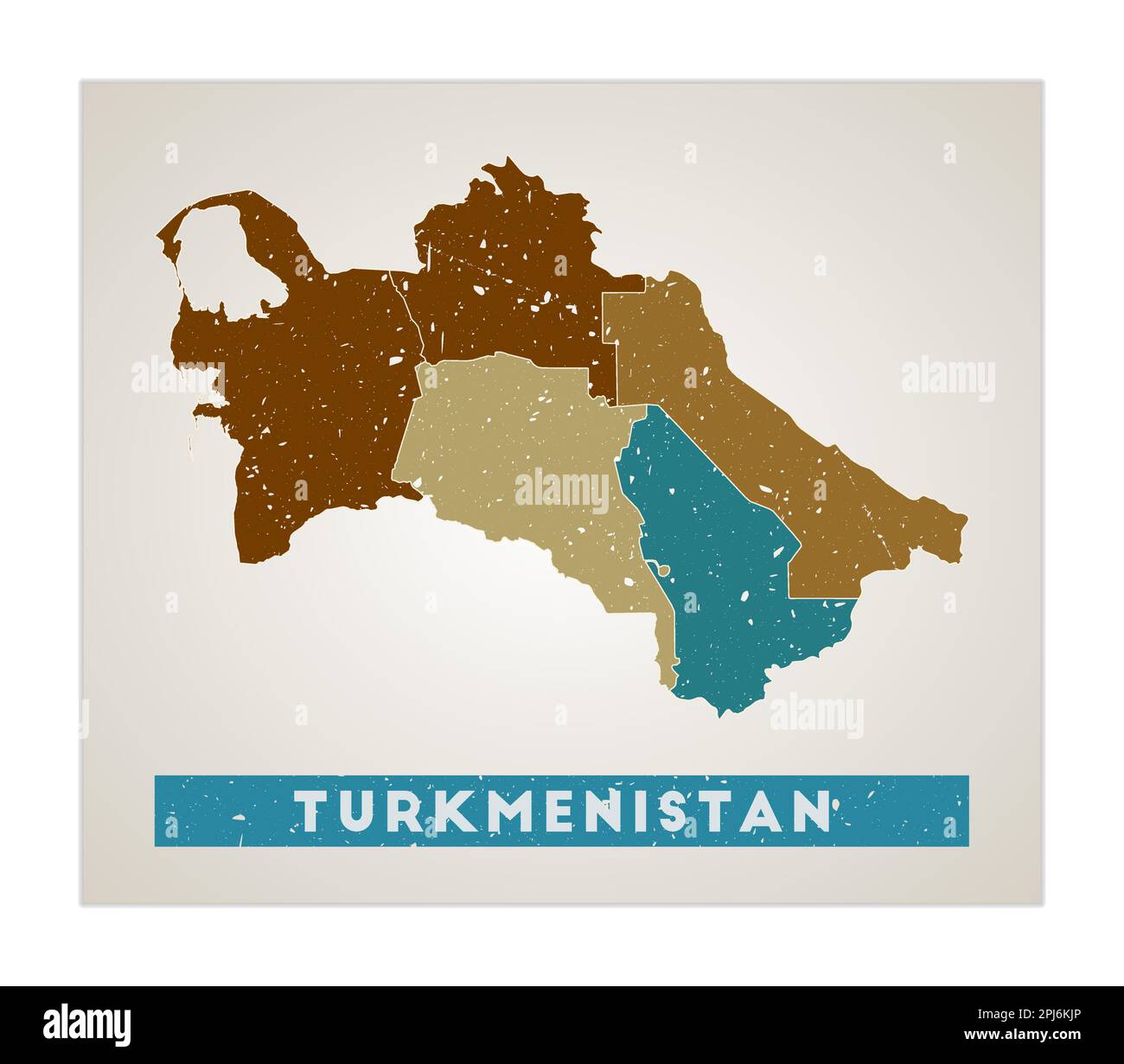Turkmenistan map. Country poster with regions. Old grunge texture ...