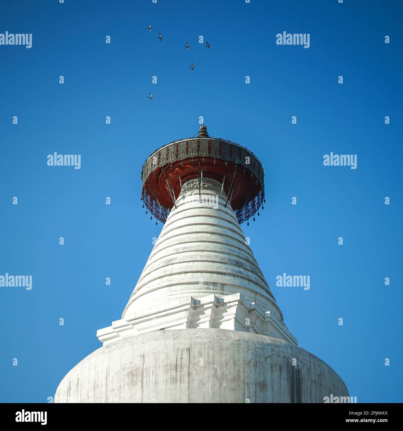 An aerial view of the majestic Miaoying Temple in Beijing, China ...