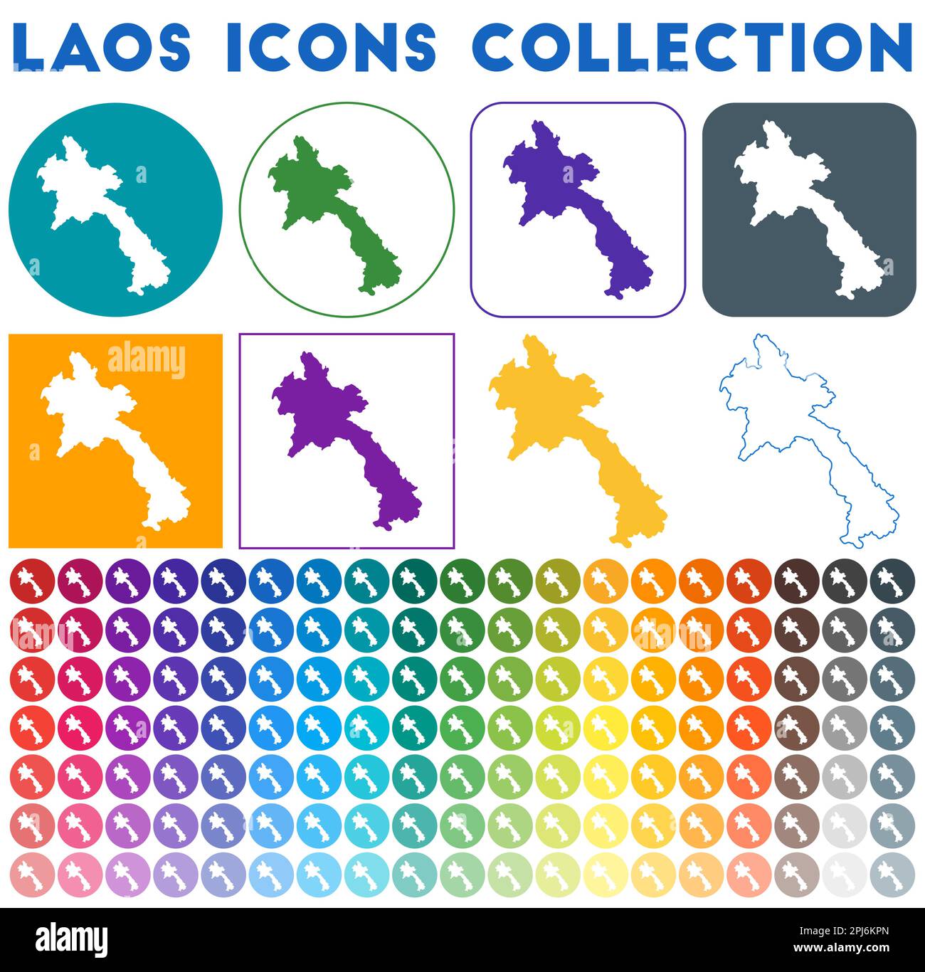 Laos icons collection. Bright colorful trendy map icons. Modern Laos ...