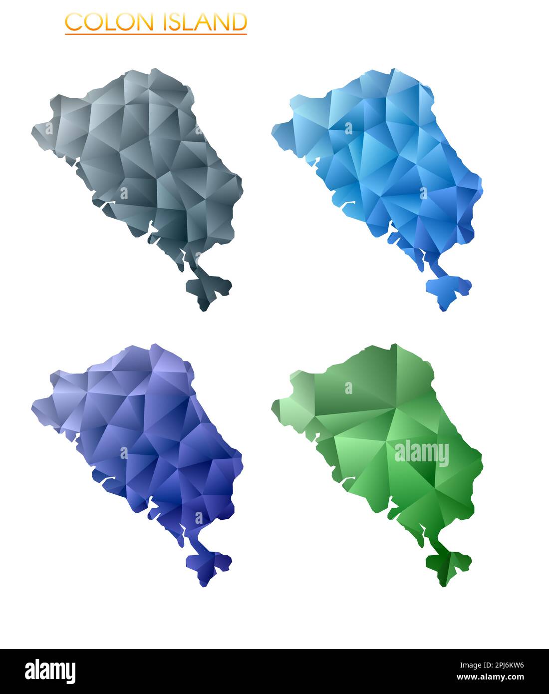 Set of vector polygonal maps of Colon Island. Bright gradient border ...