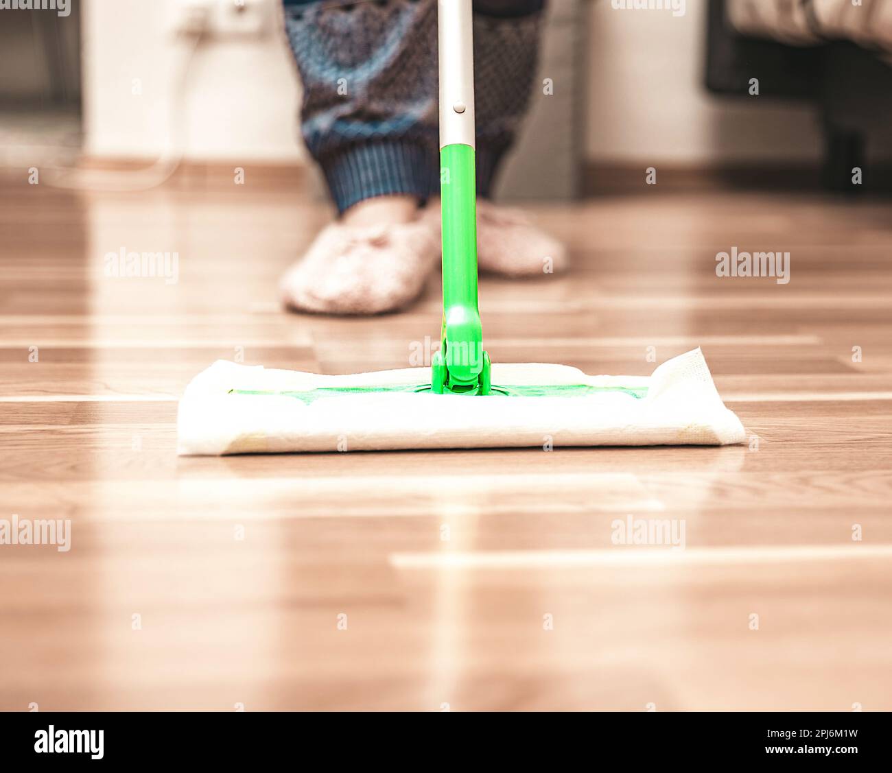 Woman cleaning floor using mop at home, swob, house work, closeup Stock ...