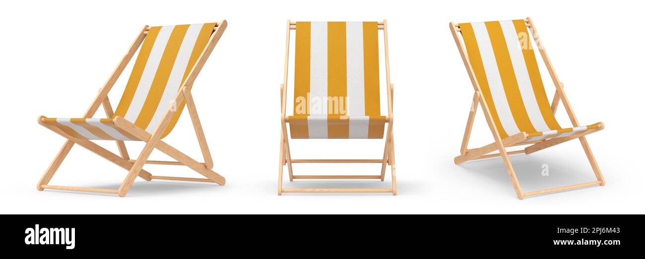 Set of striped beach chairs for summer getaways isolated on white ...