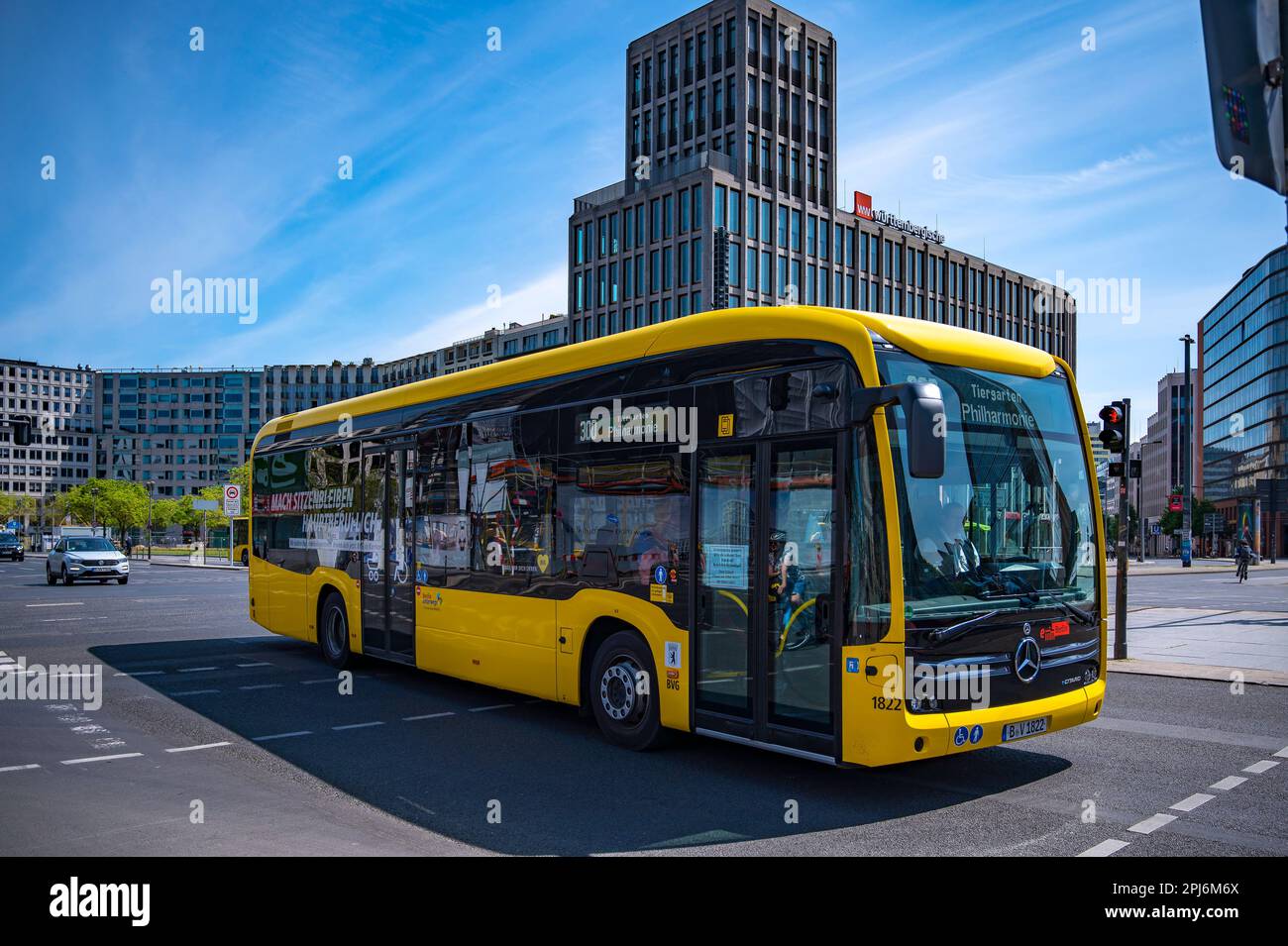 Berlin, Germany - May 8, 2020: Street scene with a public transport bus ...