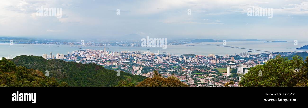 Panorama of Georgetown, Penang island, Malaysia. View from Penang Hill ...