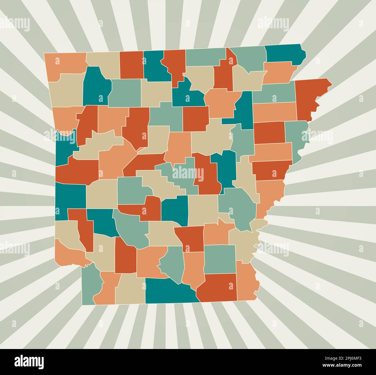 Arkansas map. Poster with map of the US state in retro color palette ...