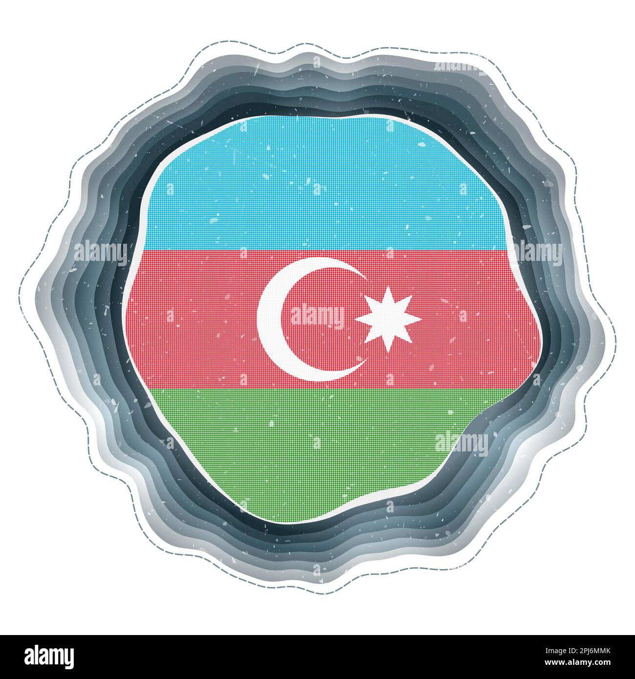 Azerbaijan flag in frame. Badge of the country. Layered circular sign around Azerbaijan flag ...