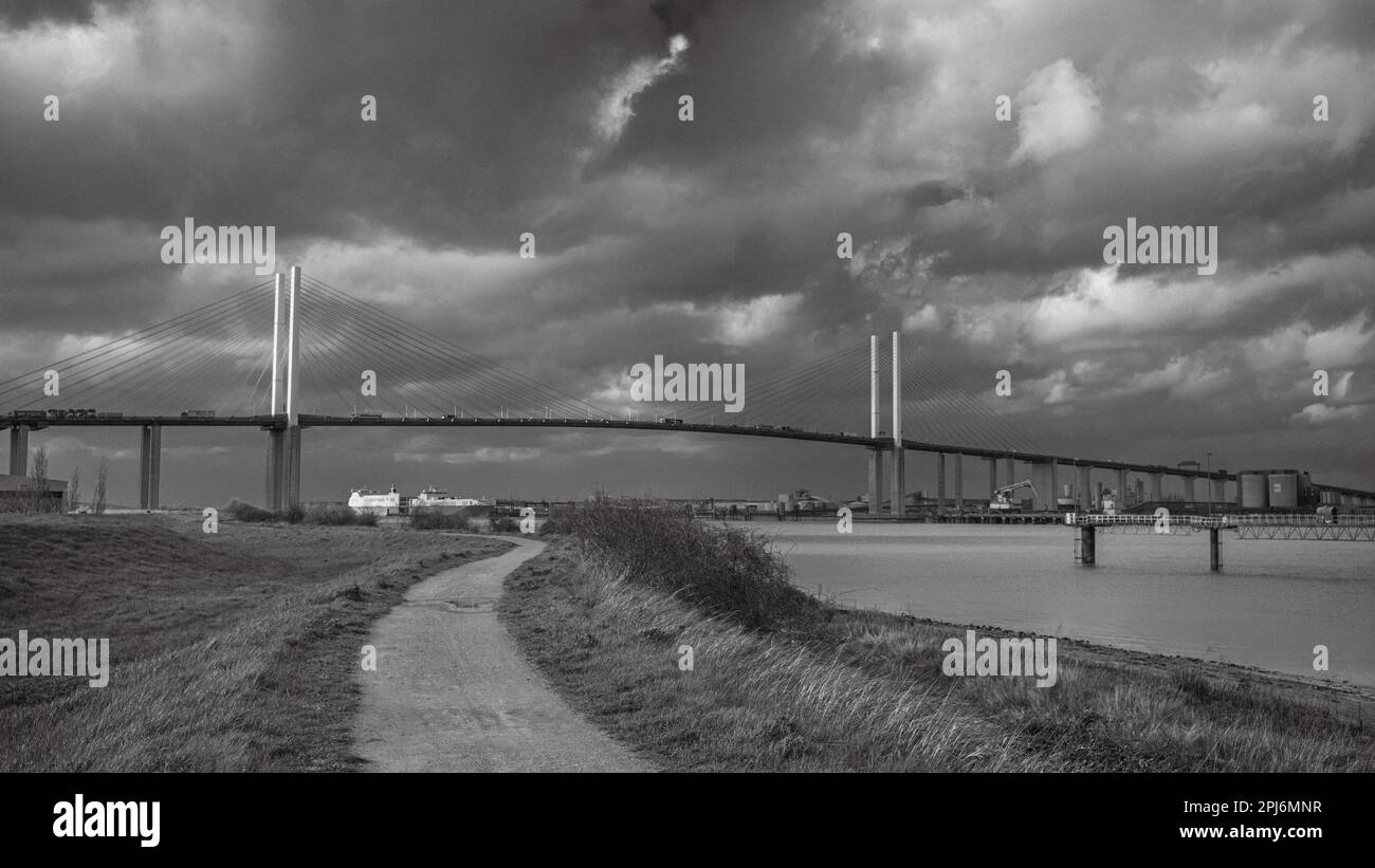 A view looking westwards on the River Thames towards the Dartford ...