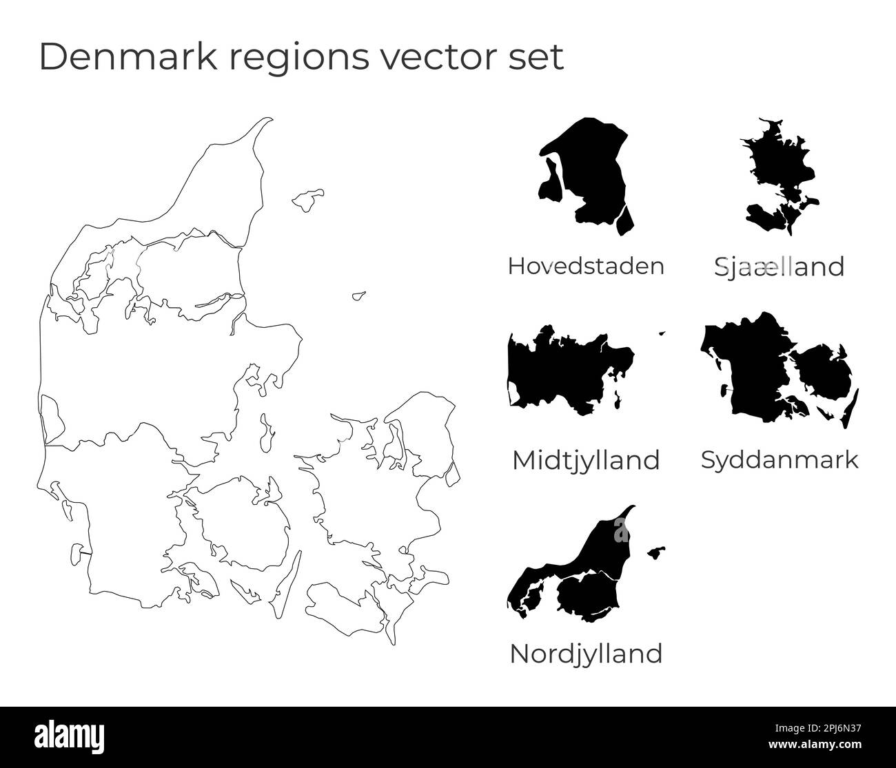 Denmark map with shapes of regions. Blank vector map of the country ...