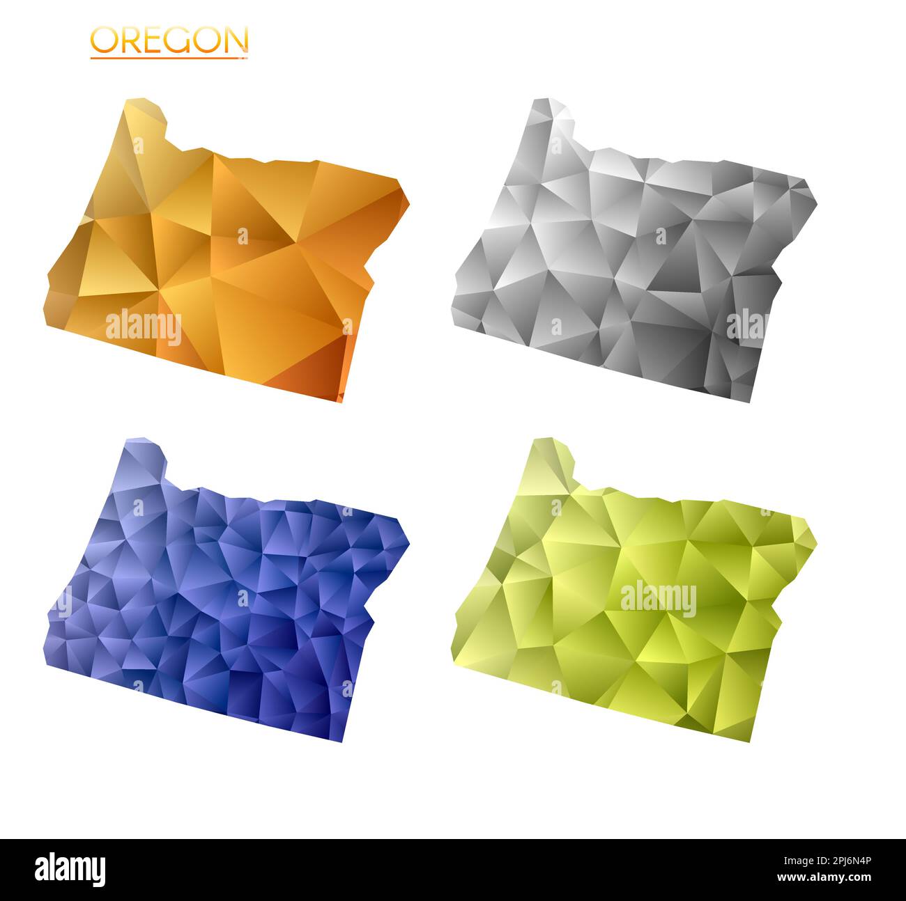 Set of vector polygonal maps of Oregon. Bright gradient map of US state ...