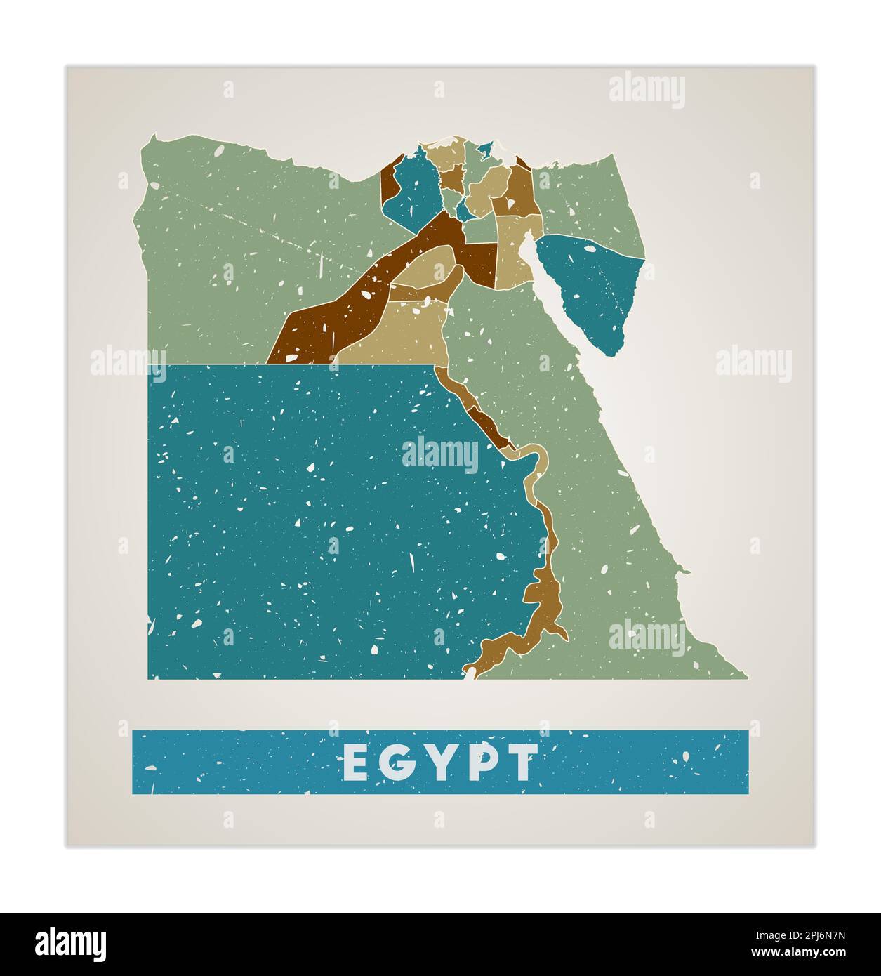 Egypt map. Country poster with regions. Old grunge texture. Shape of ...