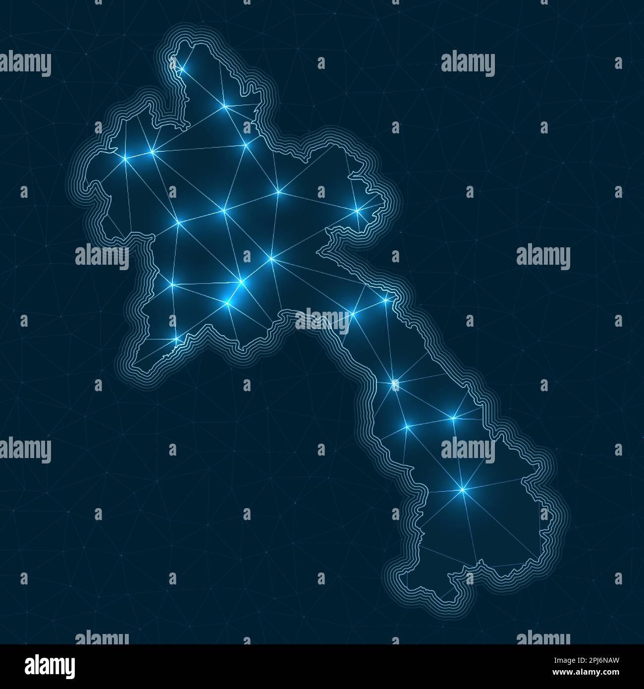 Laos network map. Abstract geometric map of the country. Digital connections and ...