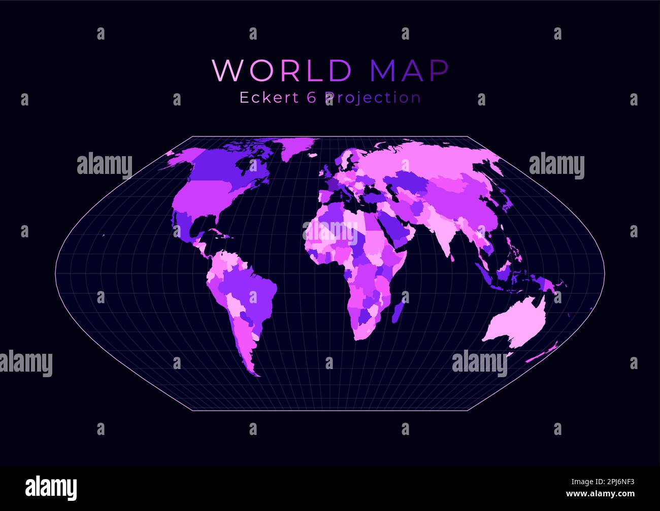 World Map. Eckert VI projection. Digital world illustration. Bright ...
