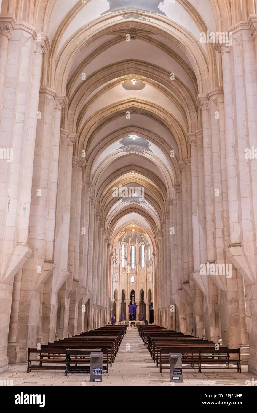 Europe, Portugal, Alcobaca. April 14, 2022. Interior of the Alcobaca ...