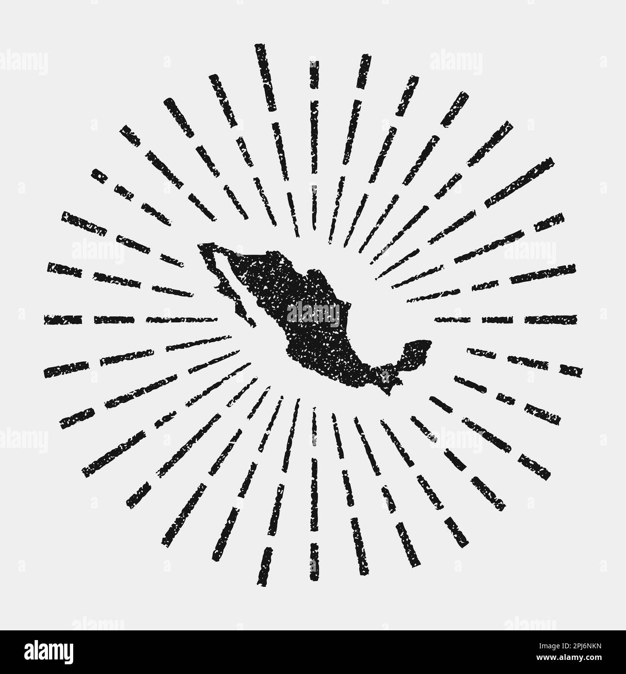 Vintage map of Mexico. Grunge sunburst around the country. Black Mexico ...