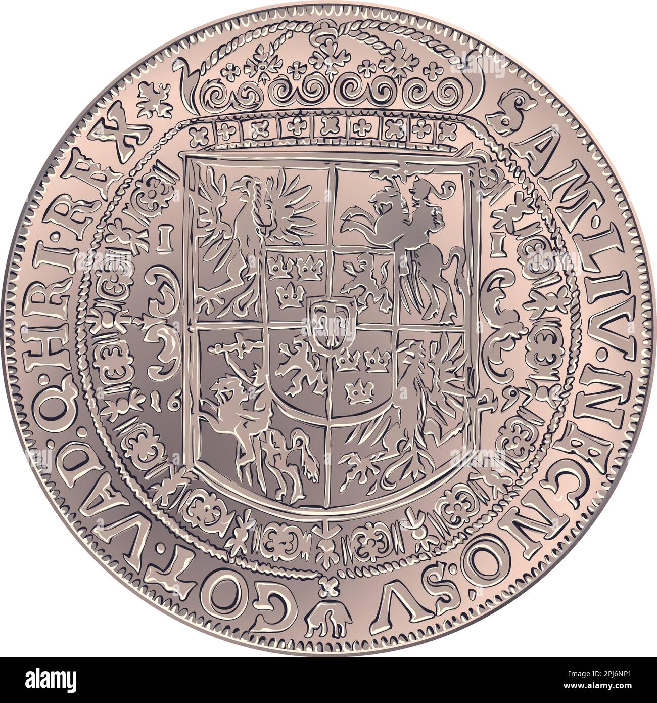 Vector reverse of silver crown thaler of Sigismund III Vasa 1627 Stock ...
