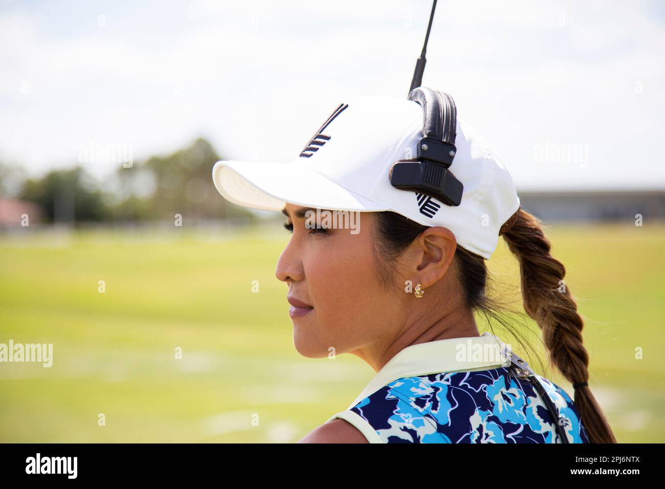 LIV Golf Broadcast member, Su-Ann Heng seen on the driving range during ...