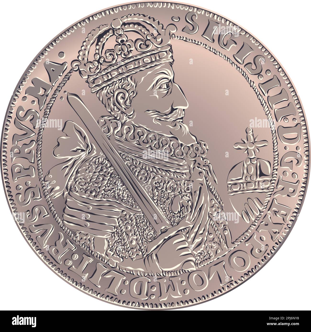 Vector silver crown thaler of Sigismund III Vasa 1627, obverse with ...