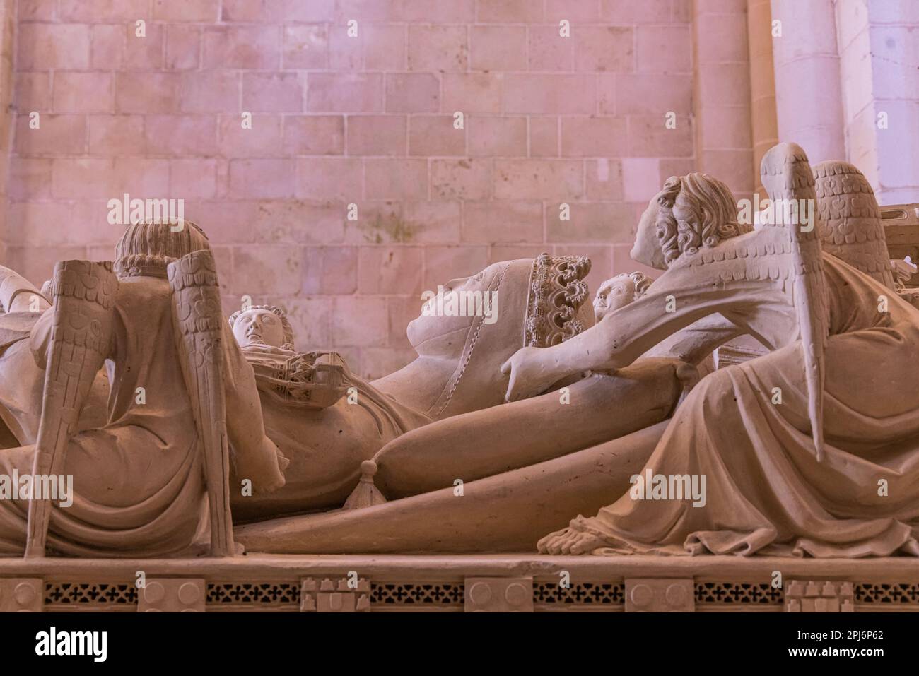 Europe, Portugal, Alcobaca. April 14, 2022. Tomb of Ines de Castro in ...