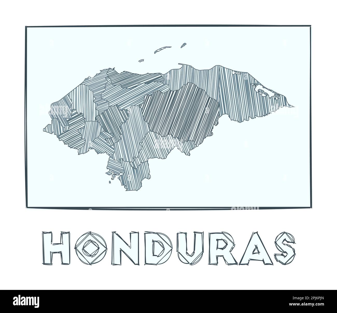 Sketch map of Honduras. Grayscale hand-drawn map of the country. Filled ...