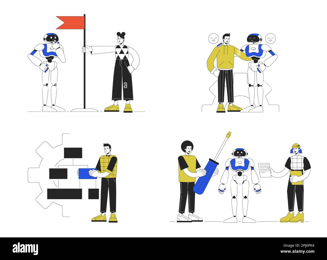 Developing artificial intelligence technologies line concept vector ...