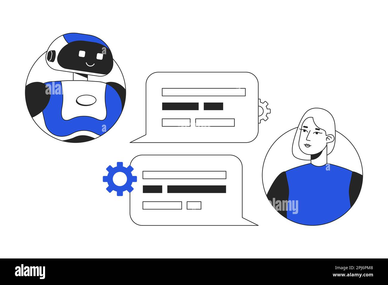 Conversational AI chatbot duo color line concept vector spot ...