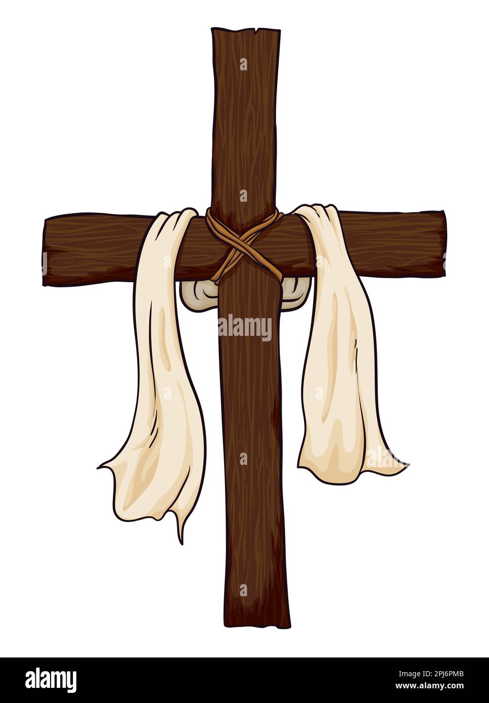 Isolated Christian wooden cross decorated with white clothes like a ...