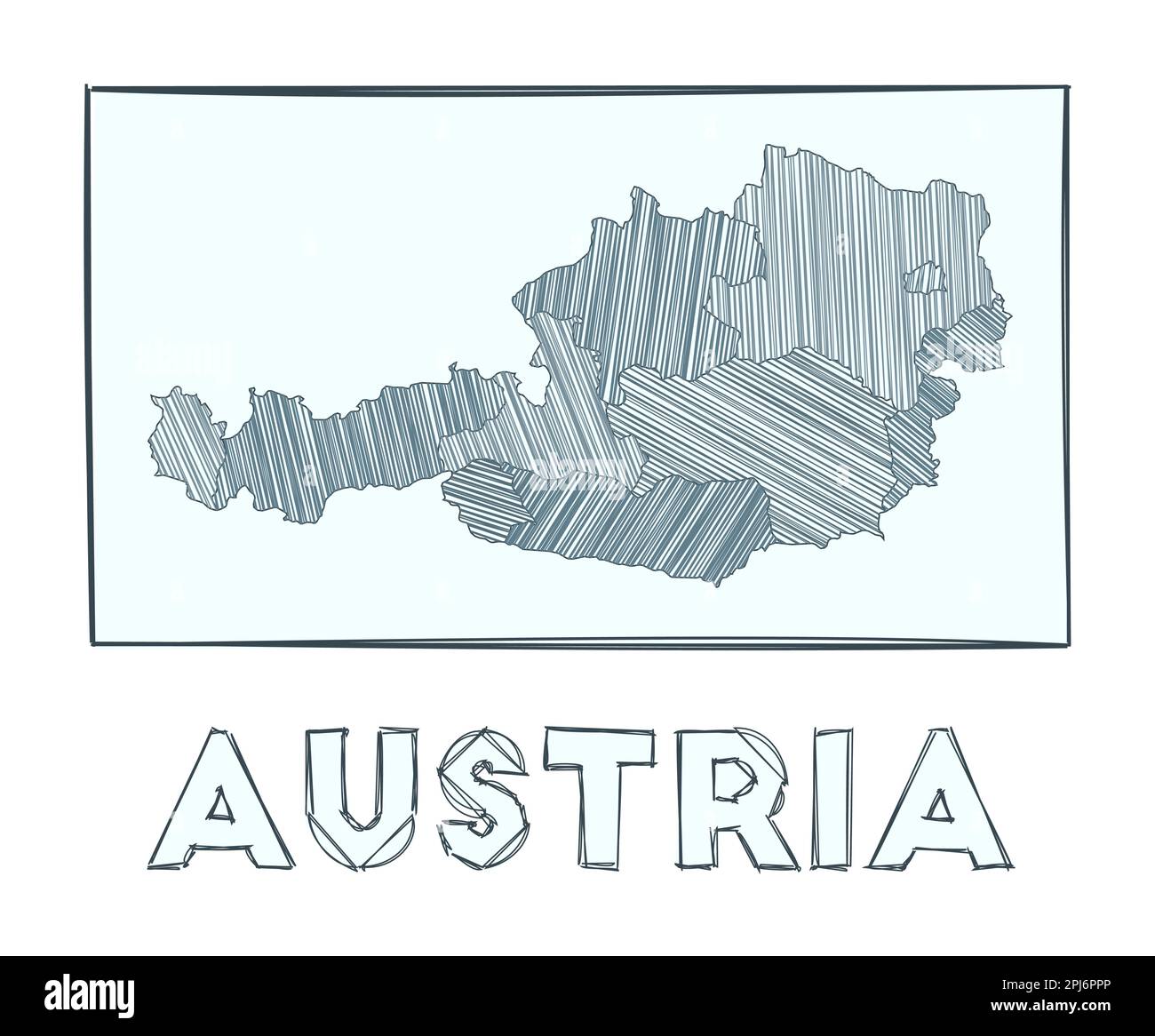 Sketch map of Austria. Grayscale hand-drawn map of the country. Filled ...