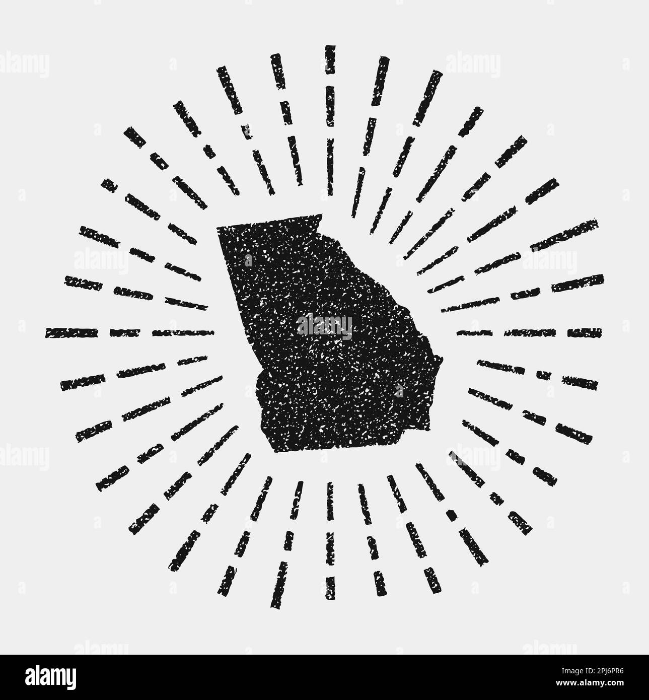 Vintage map of Georgia. Grunge sunburst around the US state. Black ...