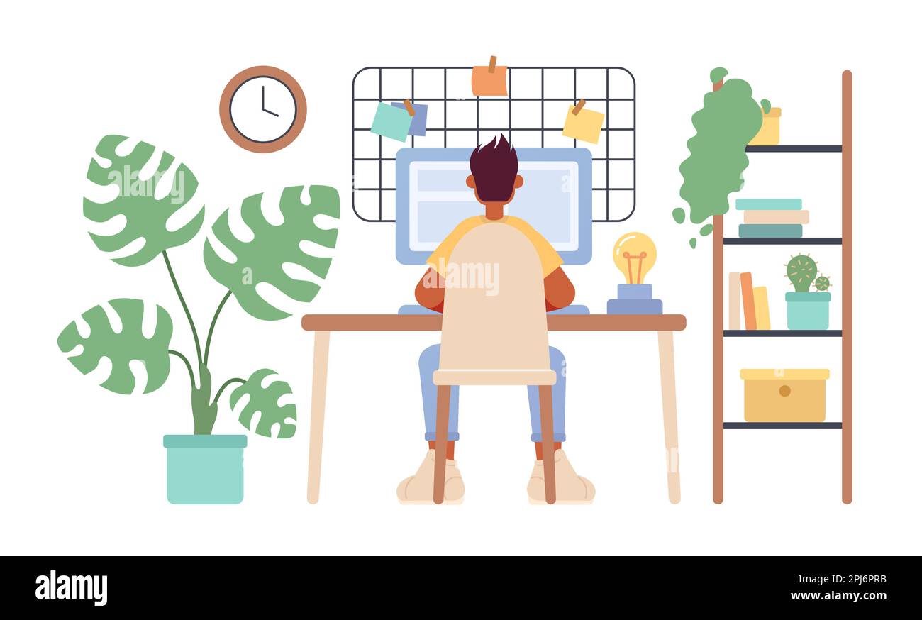 Cozy home office setup with freelancer 2D vector isolated spot illustration Stock Vector Image ...
