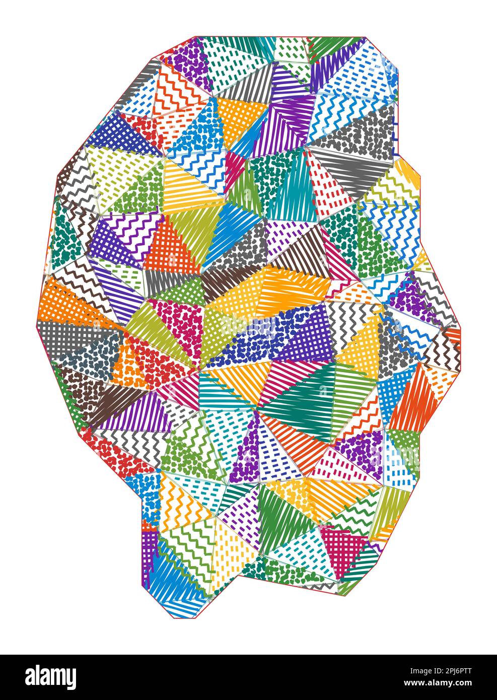 Kid style map of Gili Trawangan. Hand drawn polygons in the shape of Gili Trawangan. Vector ...