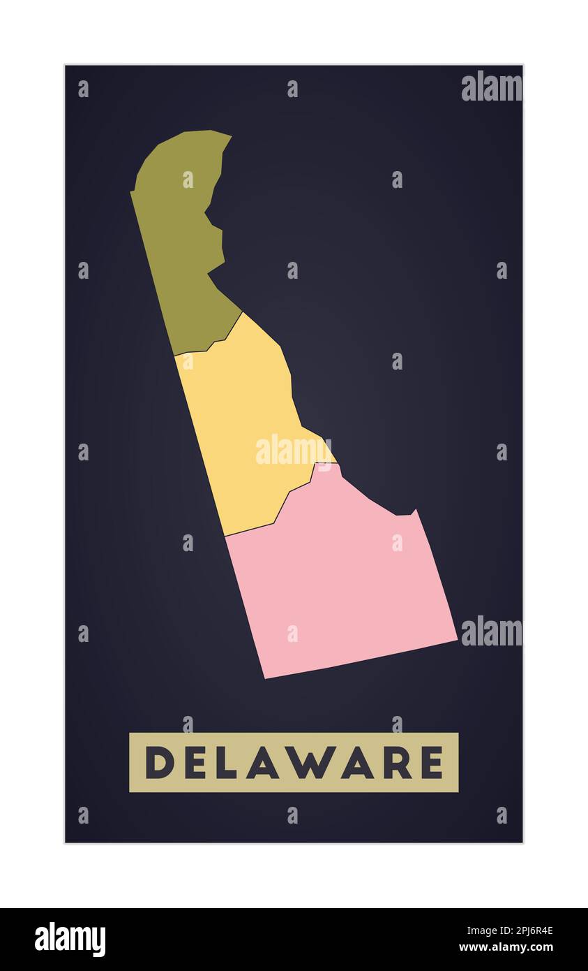 Delaware map. US state poster with regions. Shape of Delaware with US ...