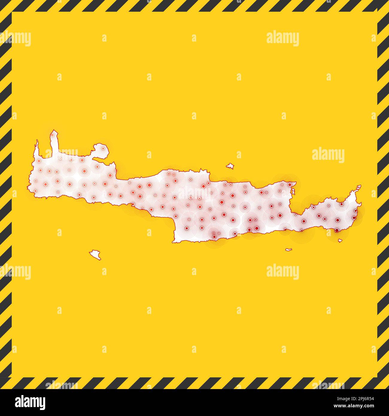 Crete closed - virus danger sign. Lockdown island icon. Black striped ...