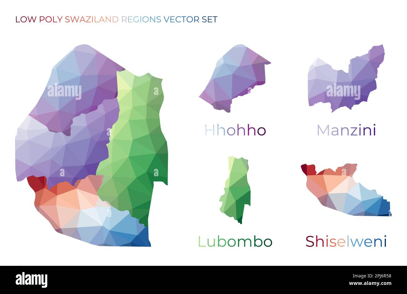 Swazi low poly regions. Polygonal map of Eswatini with regions ...