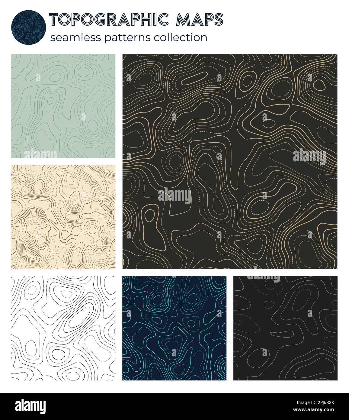 Topographic maps. Beautiful isoline patterns, seamless design. Modern ...