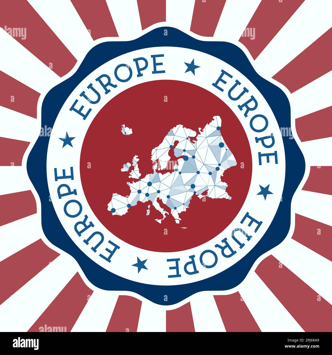 Europe Badge. Round logo of continent with triangular mesh map and ...