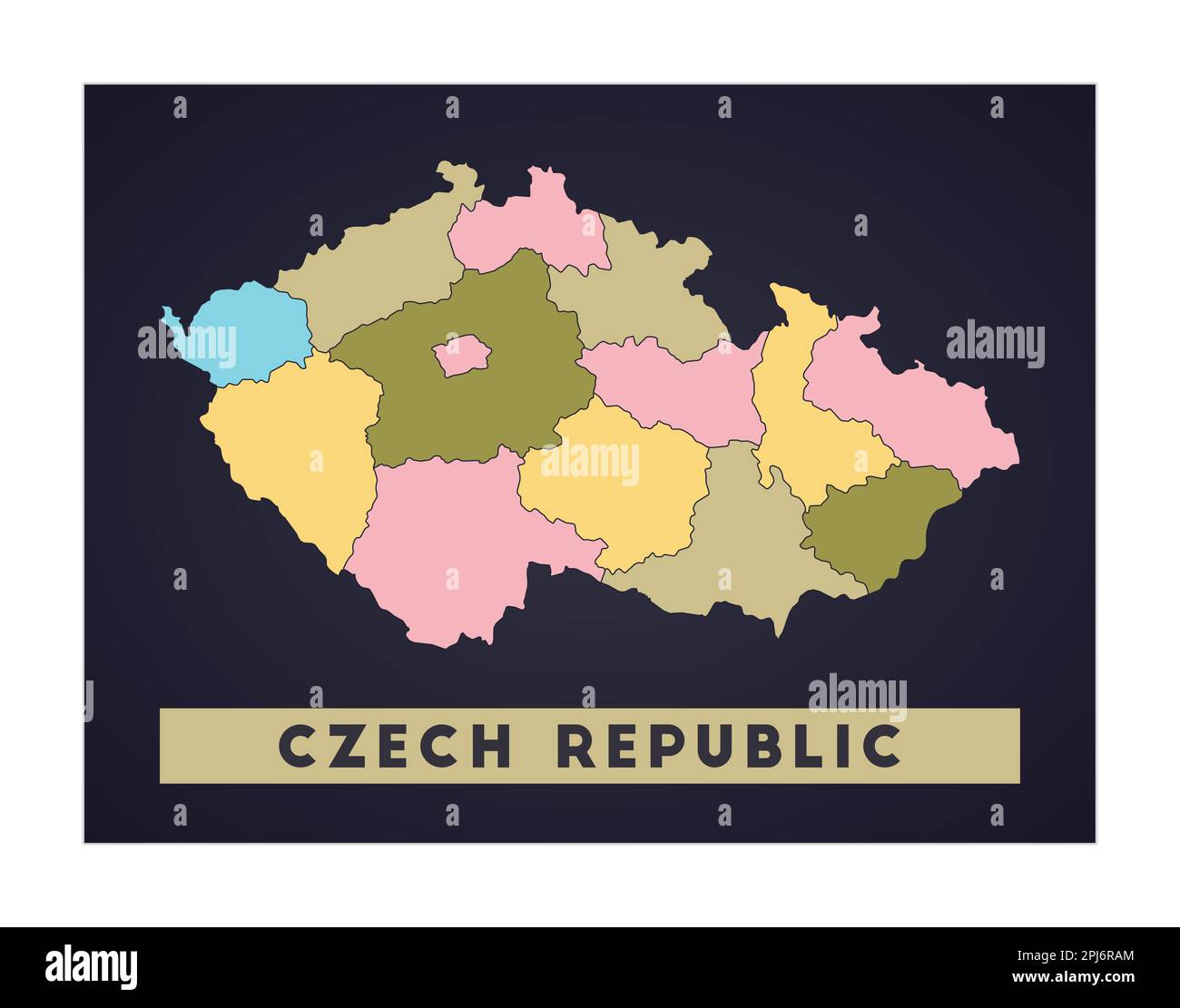 Czech Republic map. Country poster with regions. Shape of Czech ...