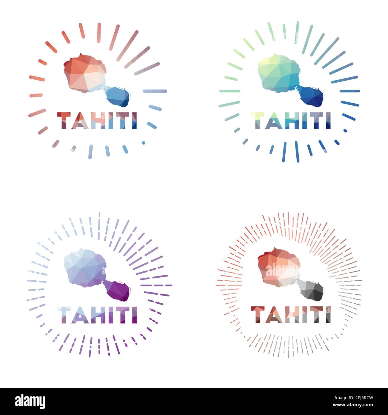 Tahiti low poly sunburst set. Logo of island in geometric polygonal ...