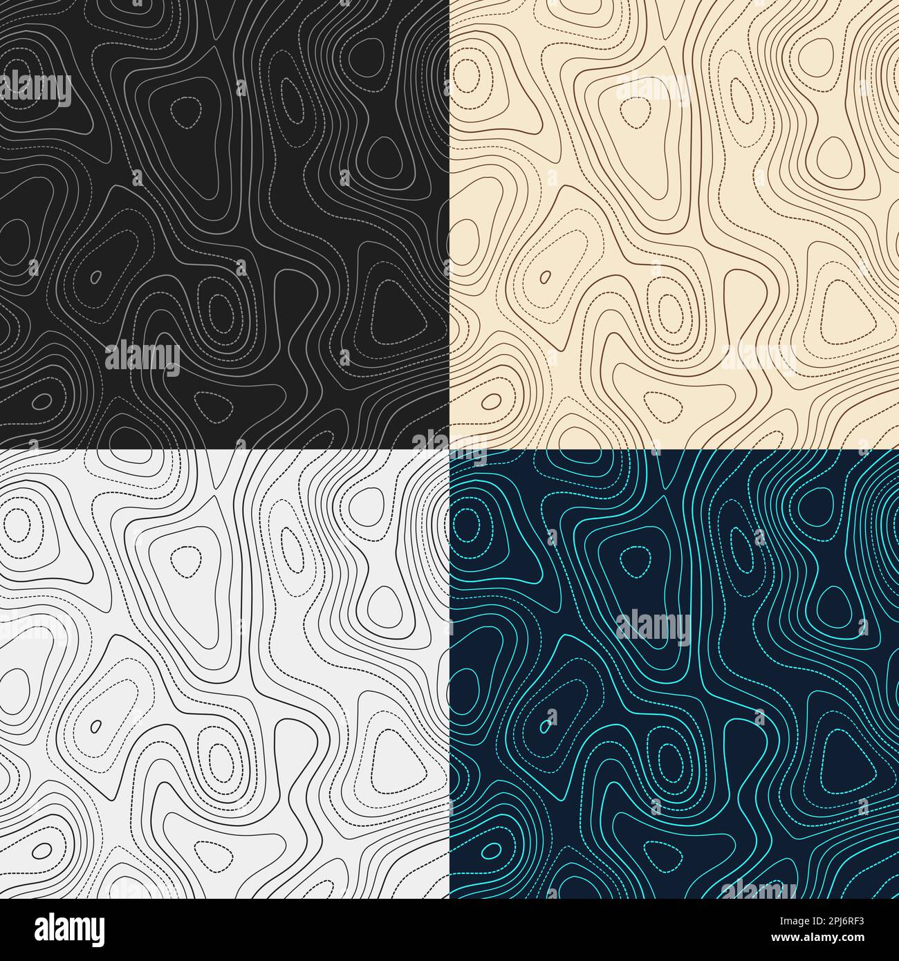 Topography patterns. Seamless elevation map tiles. Authentic isoline ...