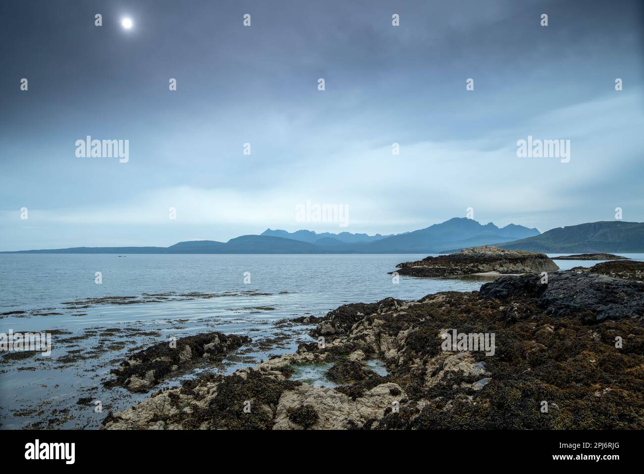 The Cuillin mountains viewed from Ord beach on the Isle of Skye ...