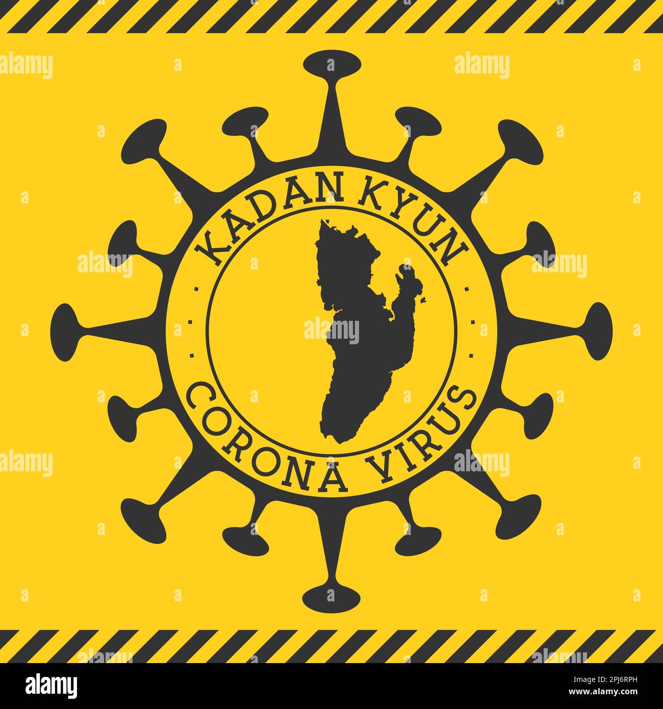 Corona virus in Kadan Kyun sign. Round badge with shape of virus and ...