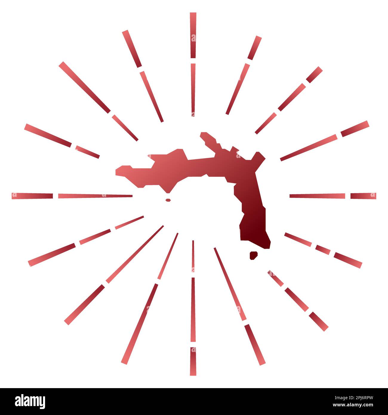 Peter Island gradient sunburst. Border map with colorful star rays ...
