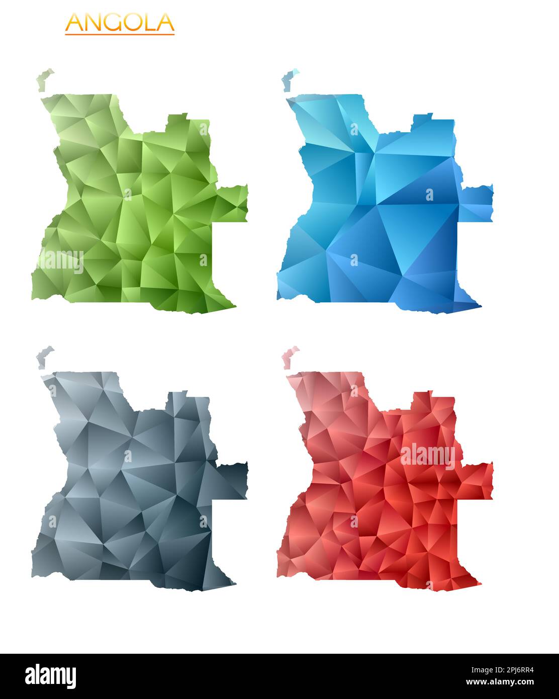 Set of vector polygonal maps of Angola. Bright gradient map of country ...