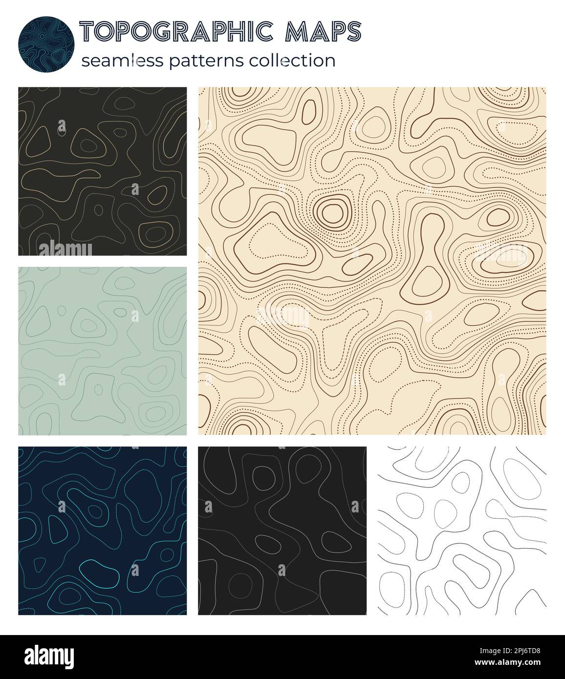 Topographic maps. Artistic isoline patterns, seamless design. Radiant ...